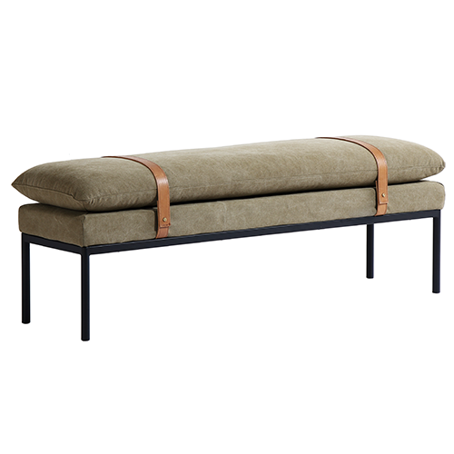 Bayley Bench with Leather Straps - Moss – Greenslades Furniture