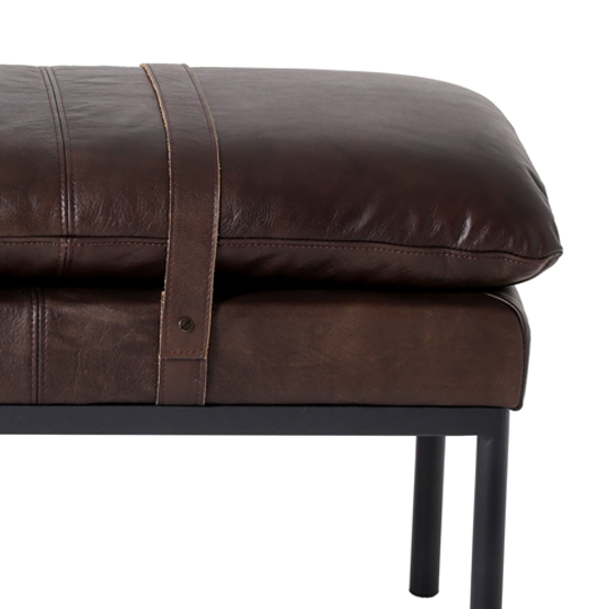 Bayley Leather Bench with Straps - Cocoa – Greenslades Furniture