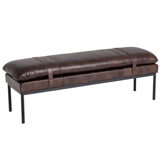 Bayley Leather Bench with Straps - Cocoa – Greenslades Furniture
